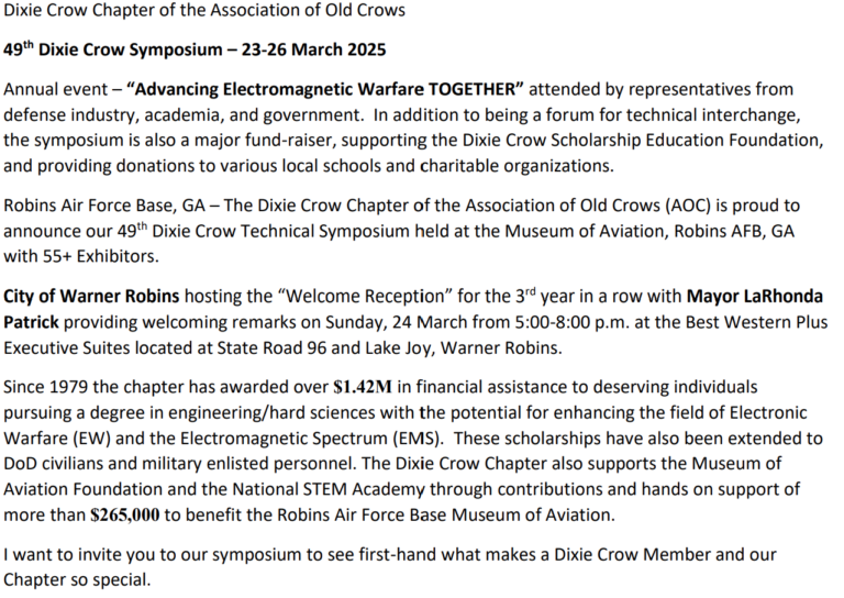 Dixie Crow Symposium - NDIA Central Georgia Chapter